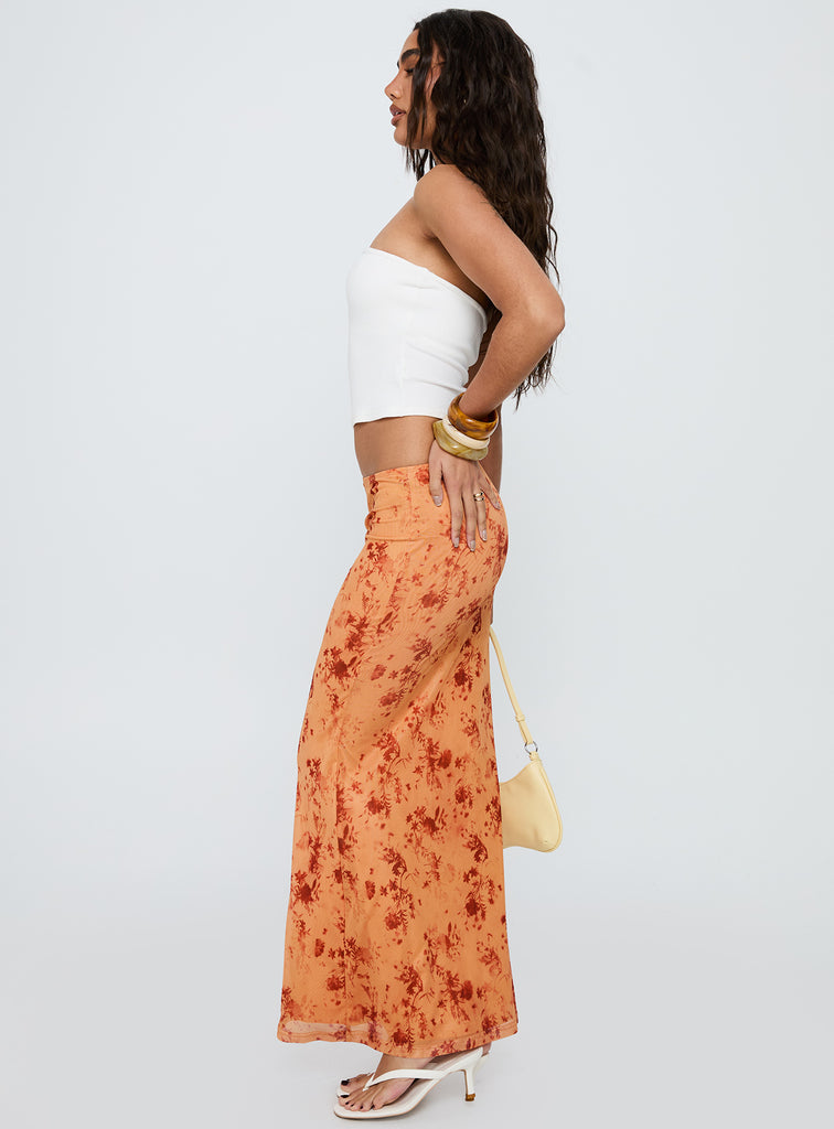 Shepherd Maxi Skirt Orange Multi | Princess Polly