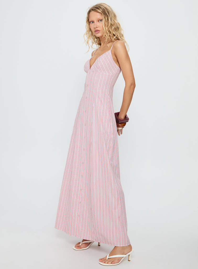 Samiyah Button Down Maxi Dress Red Stripe | Princess Polly