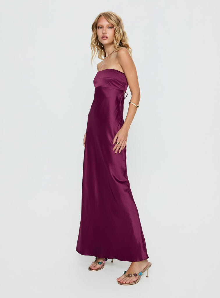 Rozelle Strapless Maxi Dress Currant | Princess Polly