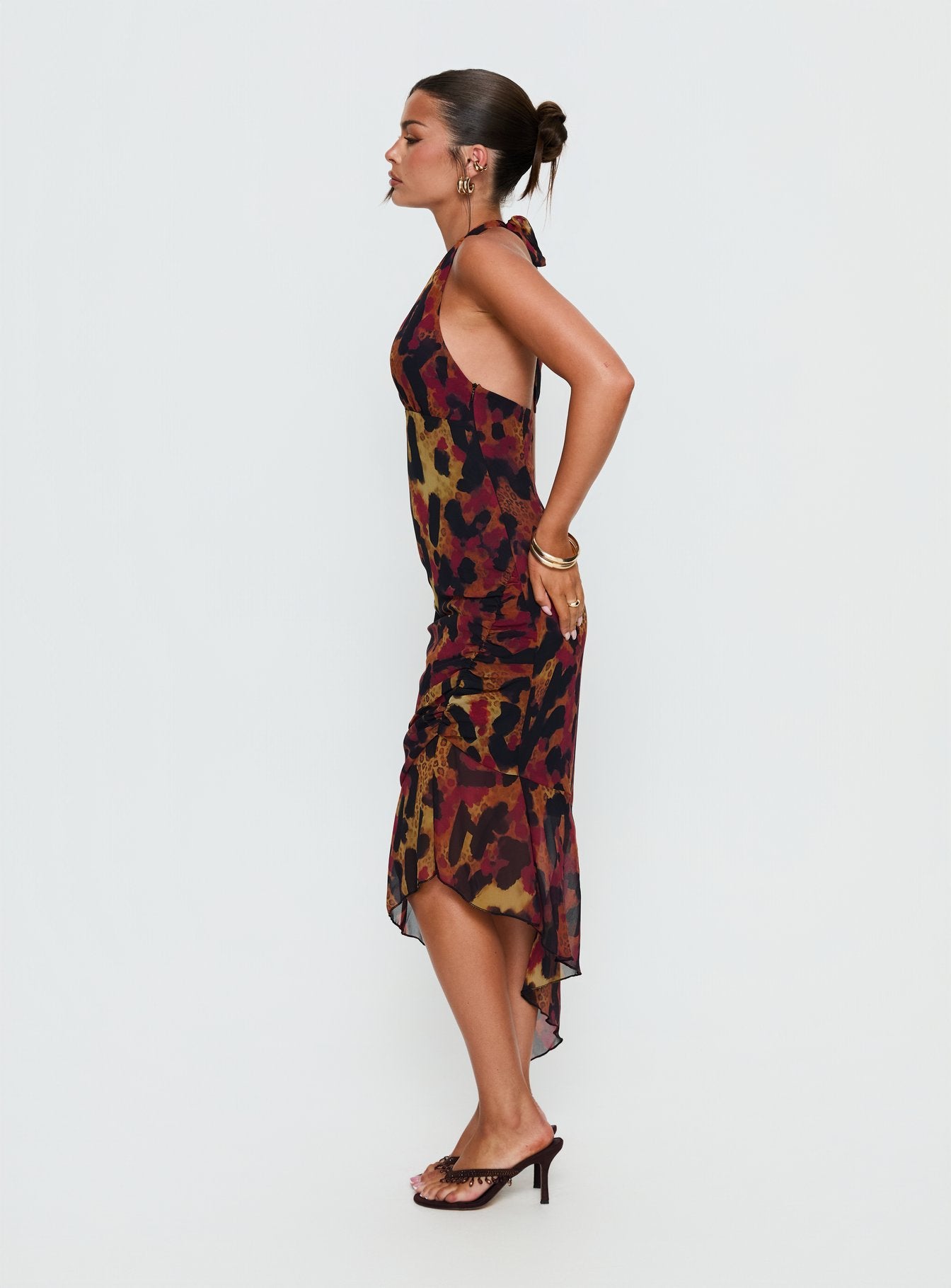 Katriona Halter Asymmetrical Maxi Dress Leopard Multi | Princess Polly