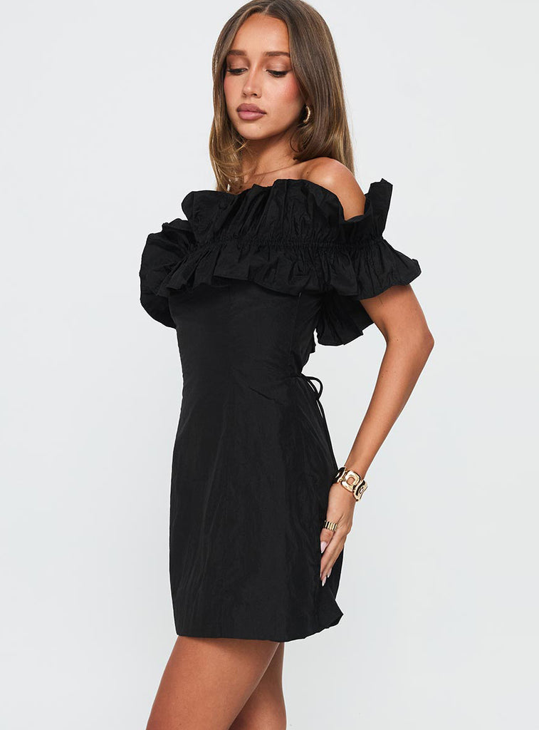 Rozetta Frill Neck Mini Dress Black | Princess Polly