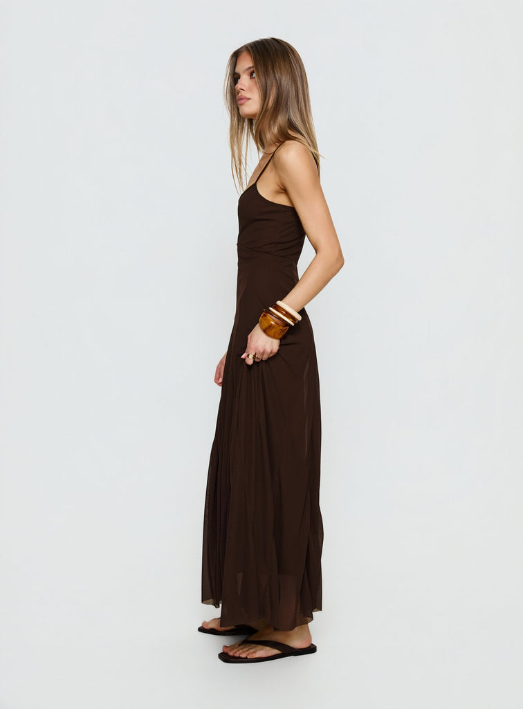 Janeira Pleat Maxi Dress Chocolate | Princess Polly