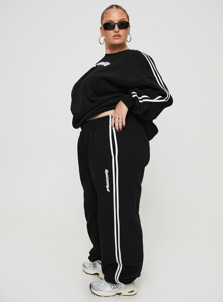 Princess Polly Track Pants Stripe Black / White Curve | Princess Polly USA