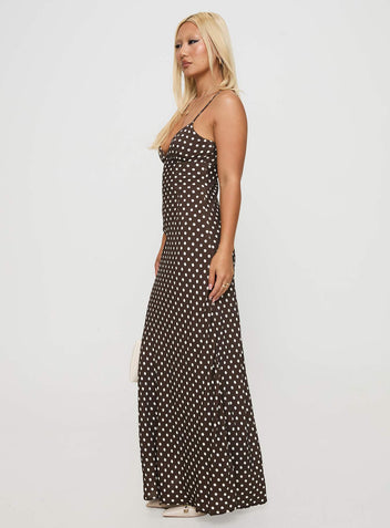 Jorjana Polka Maxi Dress Brown / White | Princess Polly USA