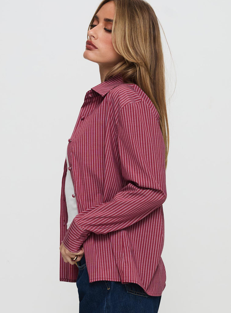 Mandisa Long Sleeve Top Red Stripe | Princess Polly