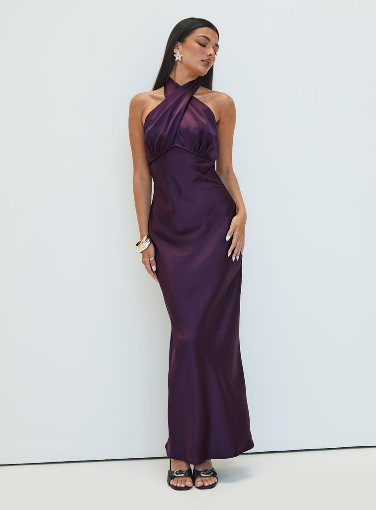 Rosaminta Halter Maxi Dress Plum | Princess Polly