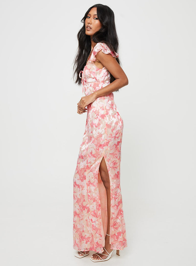 Julianne Flutter Sleeve Maxi Dress Pink Multi | Princess Polly USA