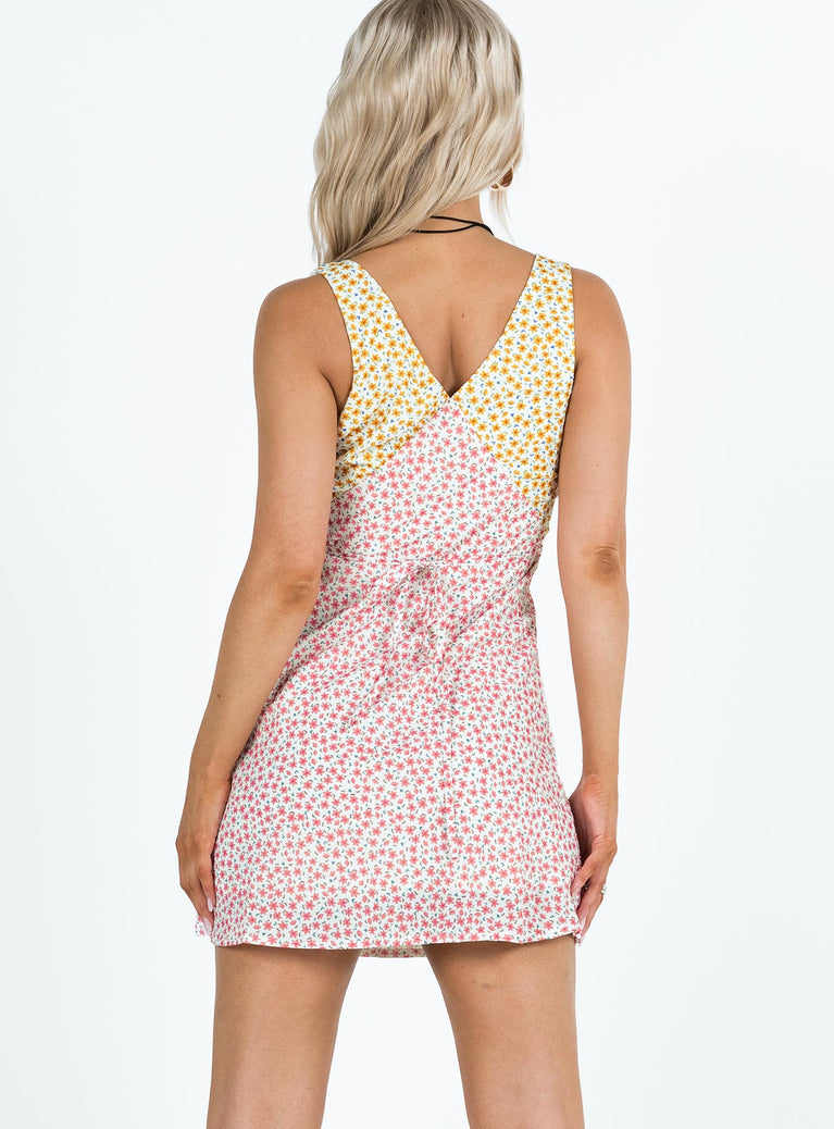 Nellie Two Tone Mini Dress Yellow / Pink Floral | Princess Polly USA