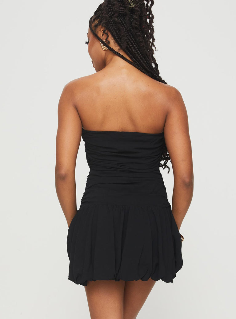 Glamour Girl Strapless Bubble Hem Mini Dress Black | Princess Polly USA