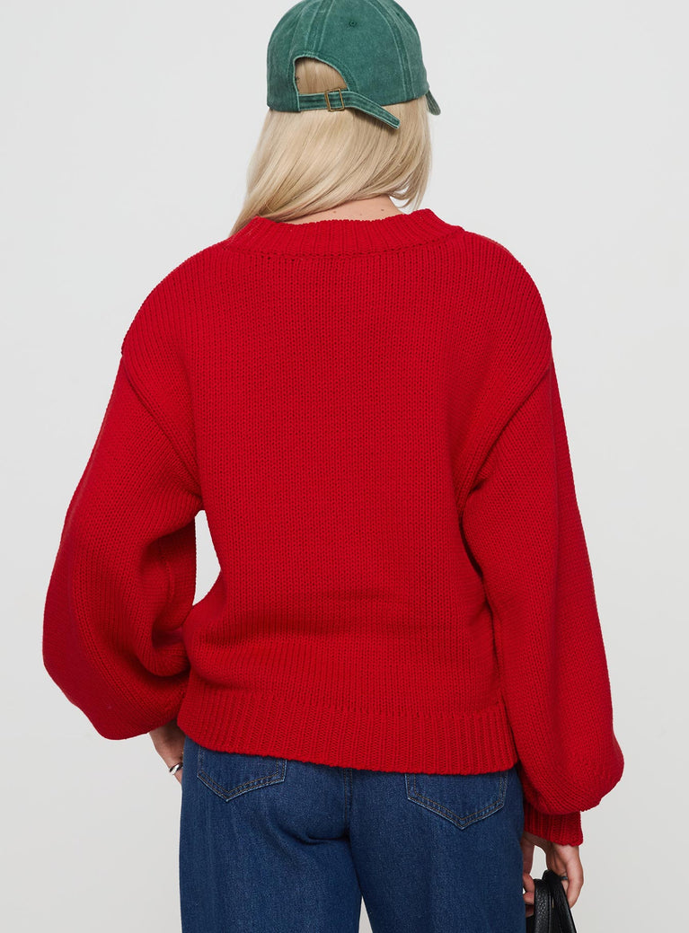 Harmony Balloon Sleeve Knit Sweater Red | Princess Polly USA