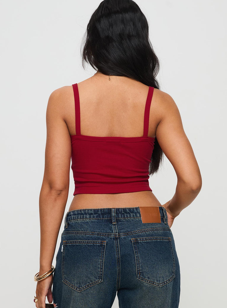 Essentials Ruched Rib Cami Top Red | Princess Polly USA