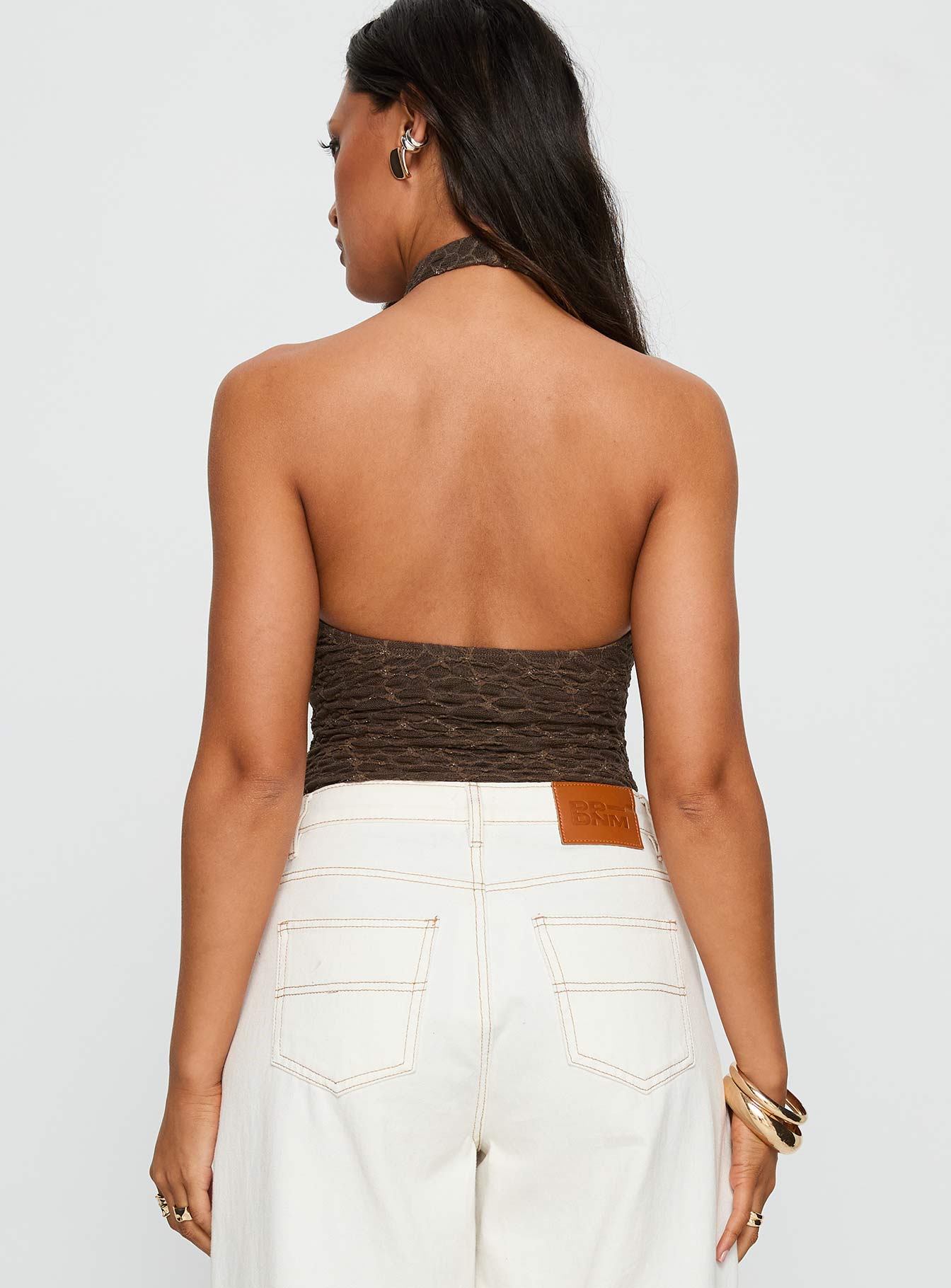 Libbey Hardware Detail Textured Bodysuit Brown | Princess Polly