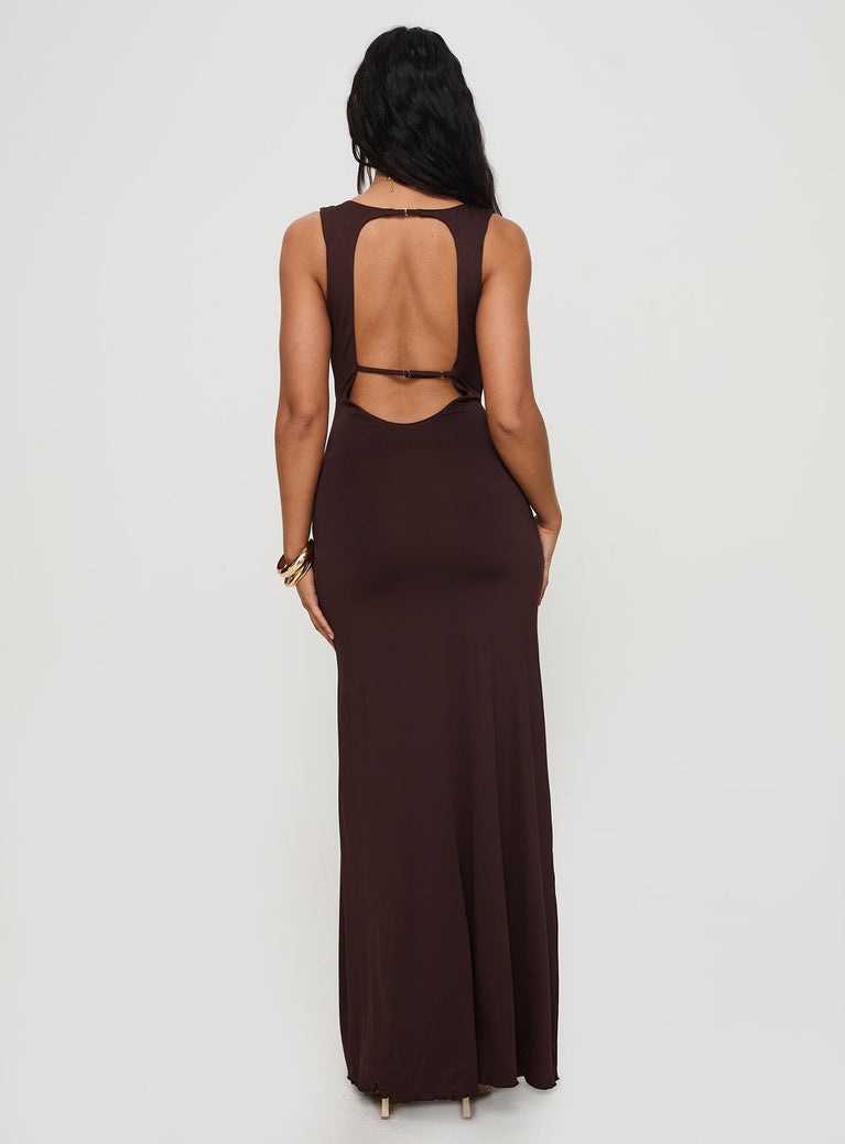 Frederica Plunge Maxi Dress Chocolate Petite | Princess Polly USA