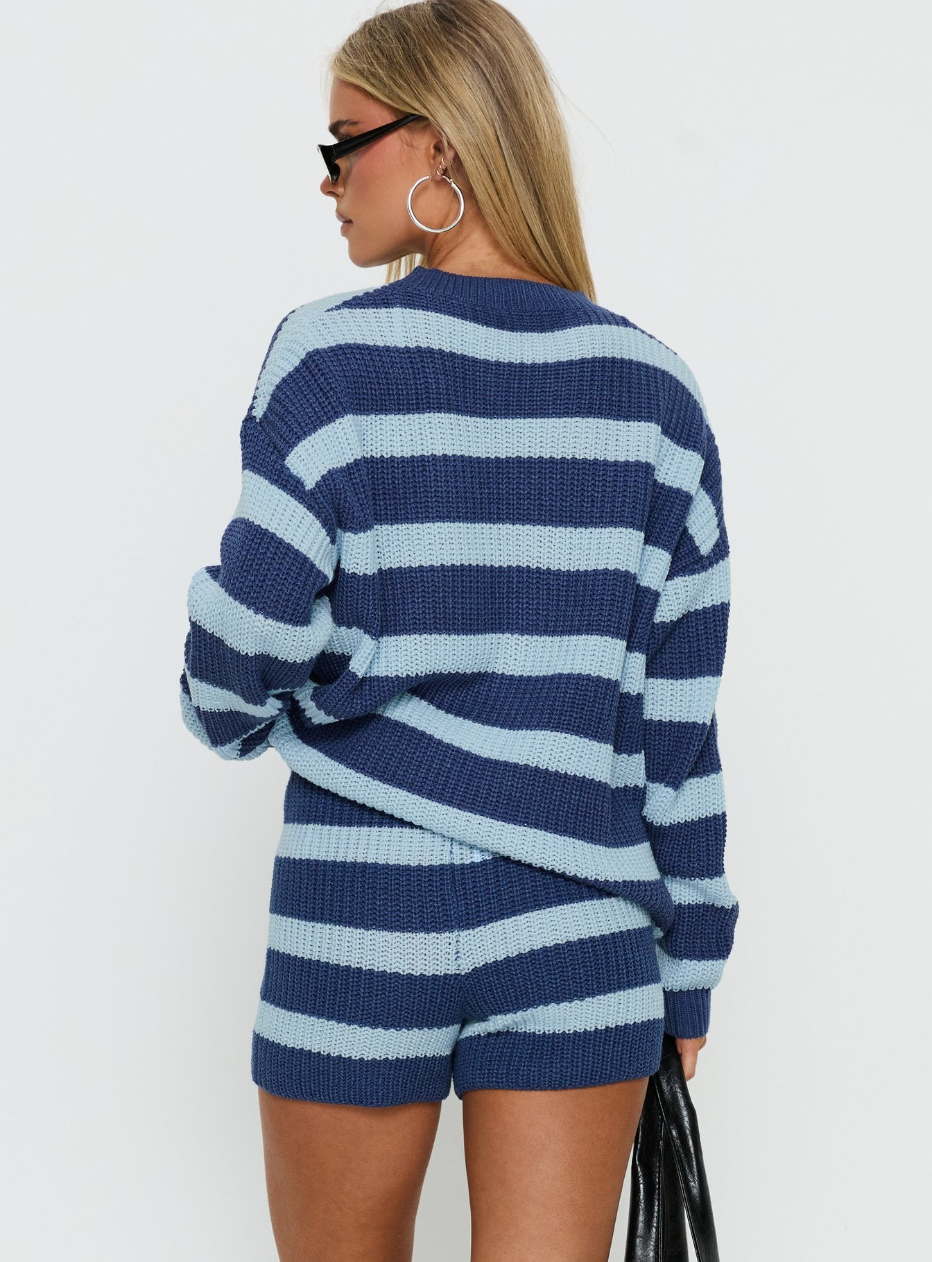 Kealin Knit Shorts Blue Stripe | Princess Polly