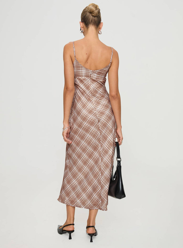 Wallin Maxi Dress Brown Check | Princess Polly USA