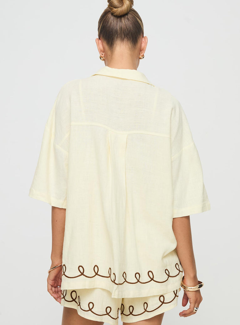 Jamari Linen Blend Shirt Cream / Brown | Princess Polly USA