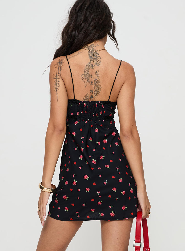Emilee Mini Dress Black / Floral | Princess Polly USA