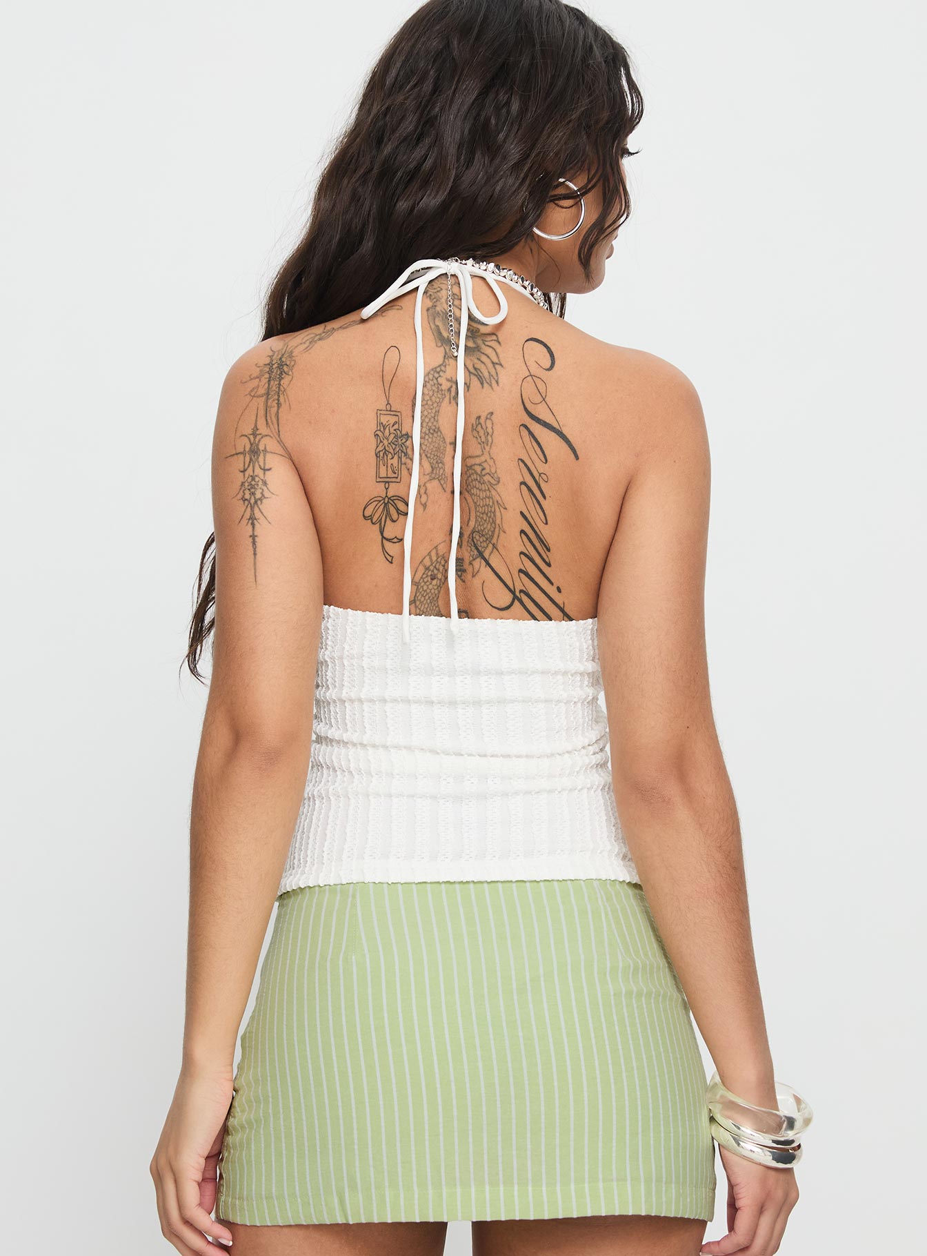 Vibe Check Bead Detail Cross Front Top White | Princess Polly