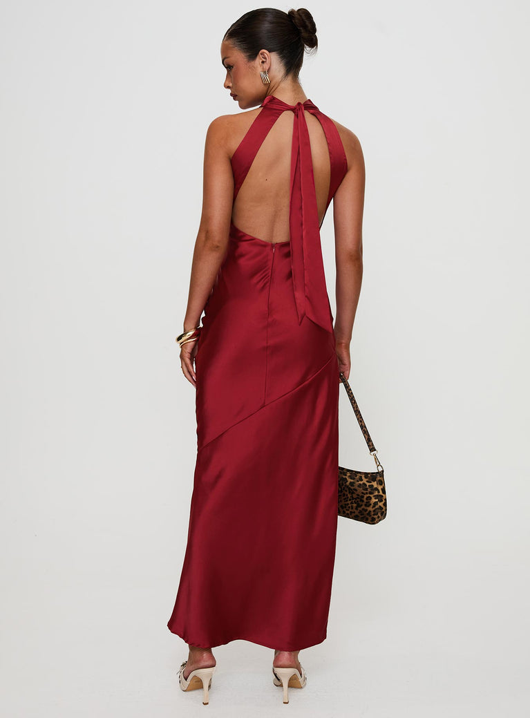 Mordecai Halter Maxi Dress Burgundy | Princess Polly USA