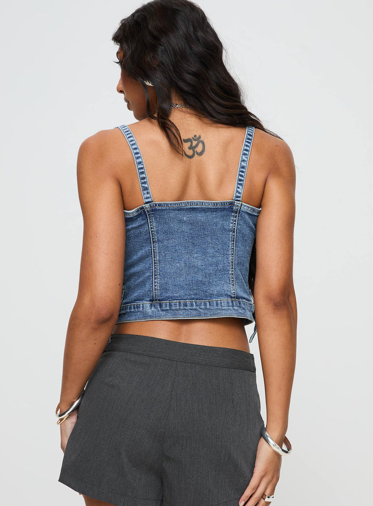 Yappa Denim Top Mid Wash | Princess Polly USA