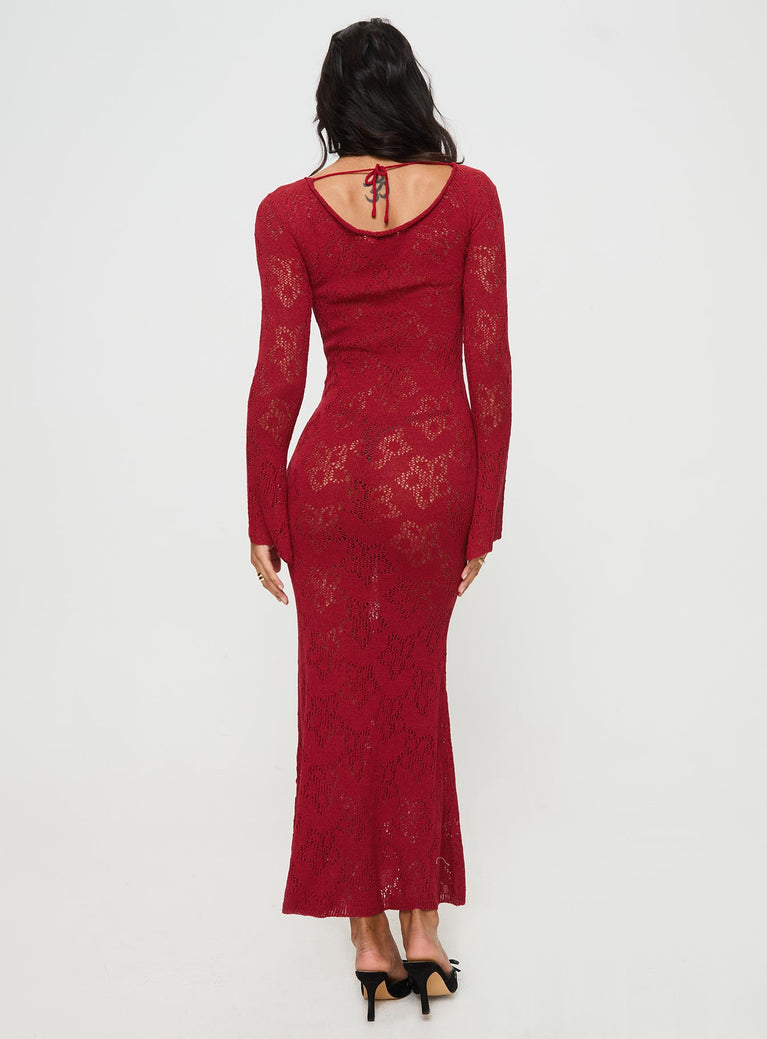 Pricely Long Sleeve Maxi Dress Red | Princess Polly USA