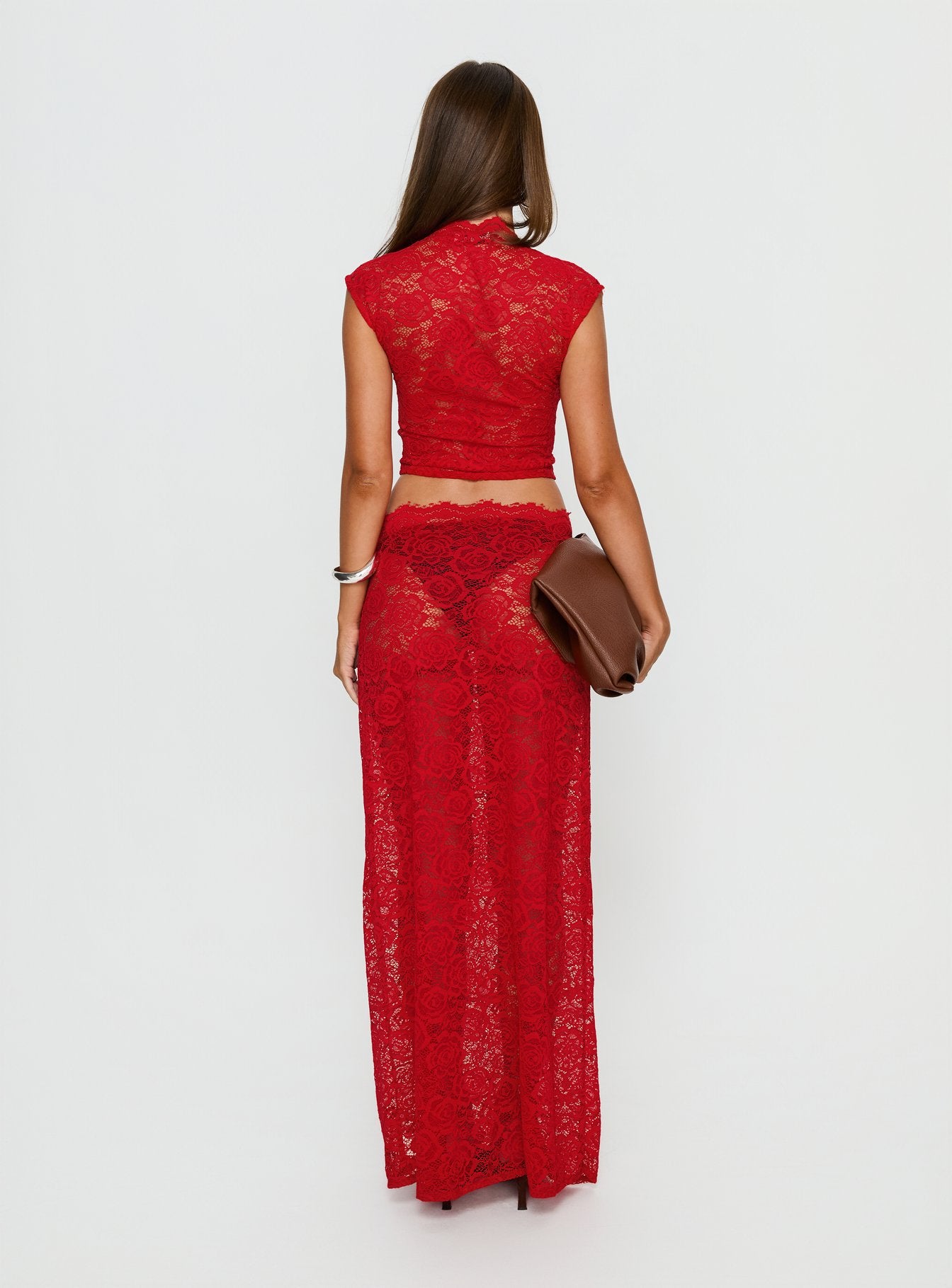 Vionna Lace Maxi Skirt Red | Princess Polly