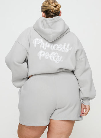 Princess Polly Track Shorts Puff Text Grey Curve | Princess Polly USA
