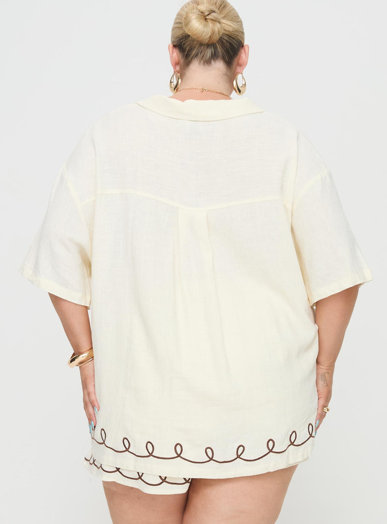 Jamari Linen Blend Shirt Cream / Brown Curve | Princess Polly USA