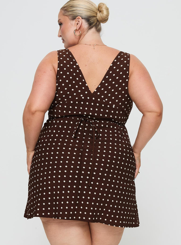 Nellie Mini Dress Brown Polka Dot Curve | Princess Polly USA