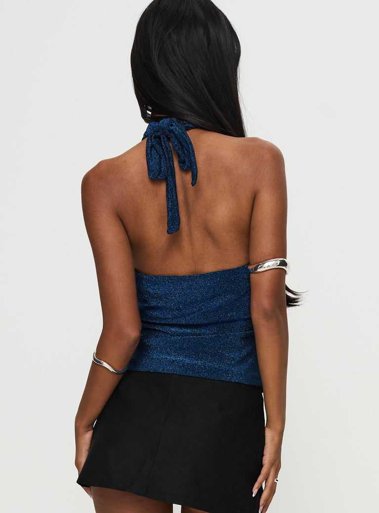 Treat Me Nice Cross Neck Top Blue Glitter | Princess Polly USA