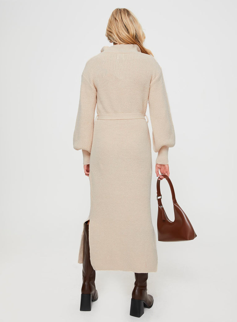 Oriel Long Sleeve Knit Maxi Dress Beige | Princess Polly USA