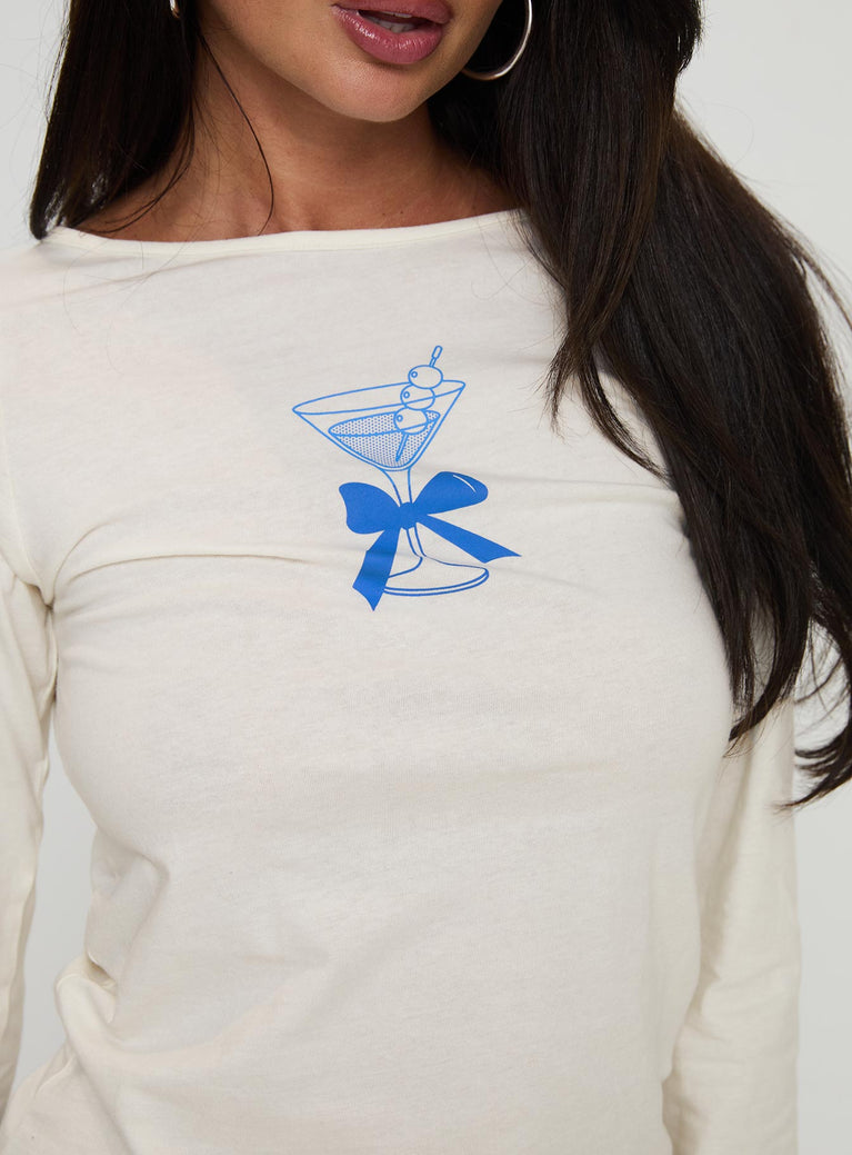 Martini Bow Long Sleeve Top Cream Princess Polly Usa