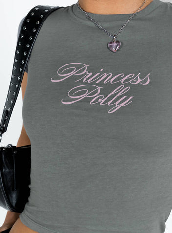 Princess Polly Cursive Tee Grey / Pink | Princess Polly USA