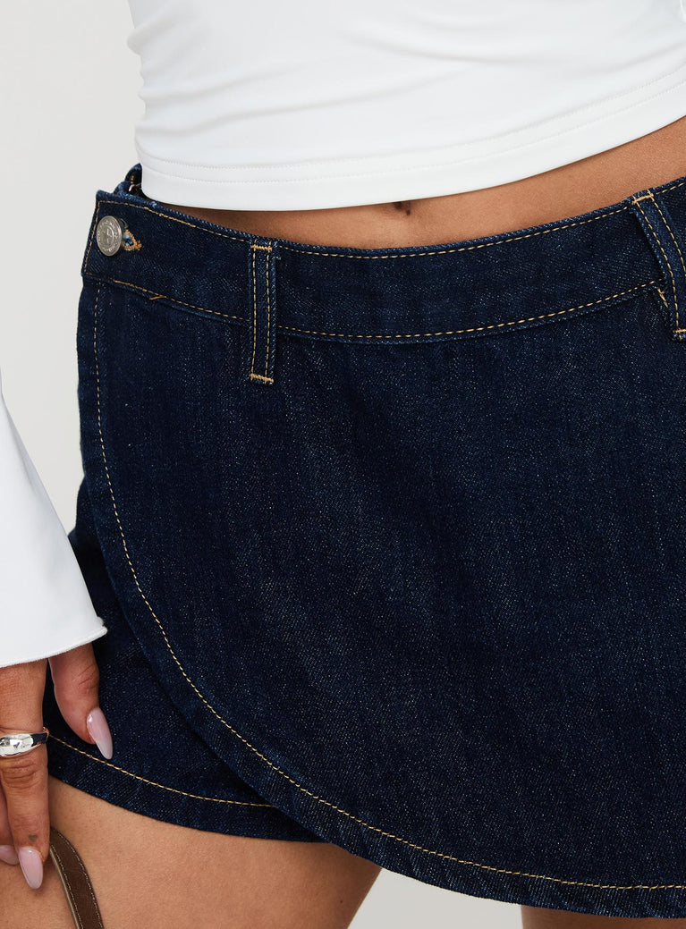 Ryver Denim Wrap Skort Dark Wash | Princess Polly USA
