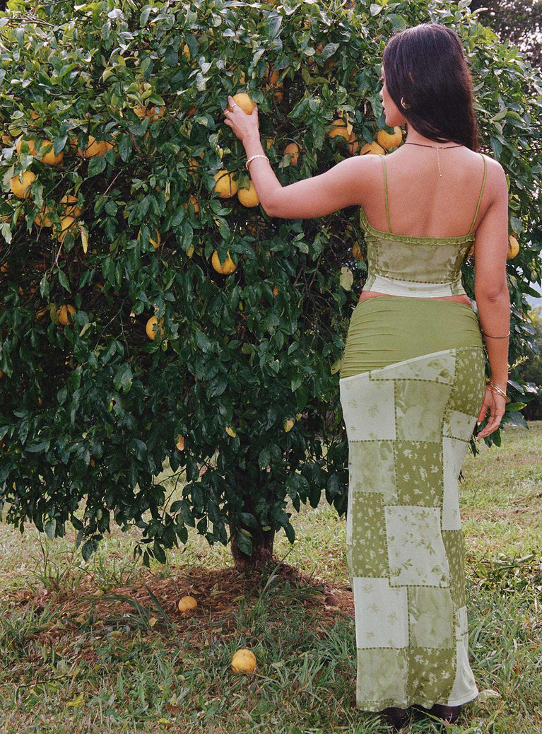 Sharifa Patchwork Maxi Skirt Green | Princess Polly USA