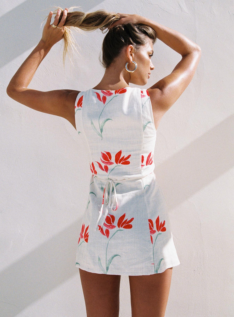 Dollie Linen Mini Dress Floral | Princess Polly USA