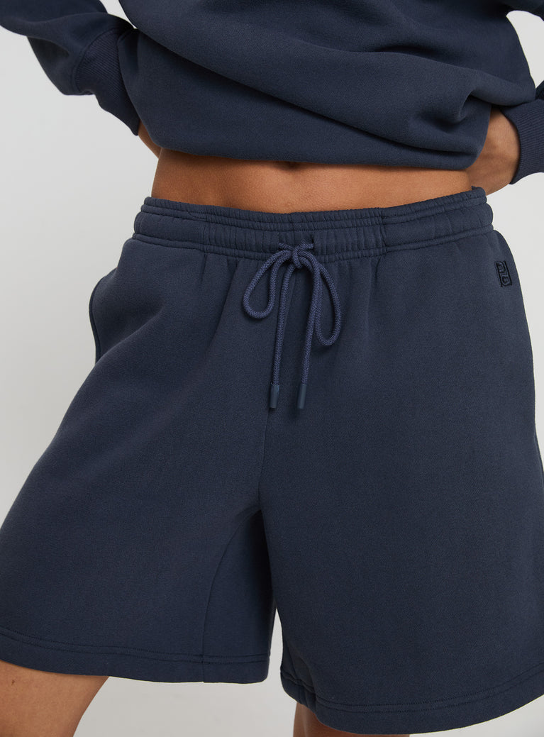 Dream Fleece Longline Shorts Navy | Princess Polly USA