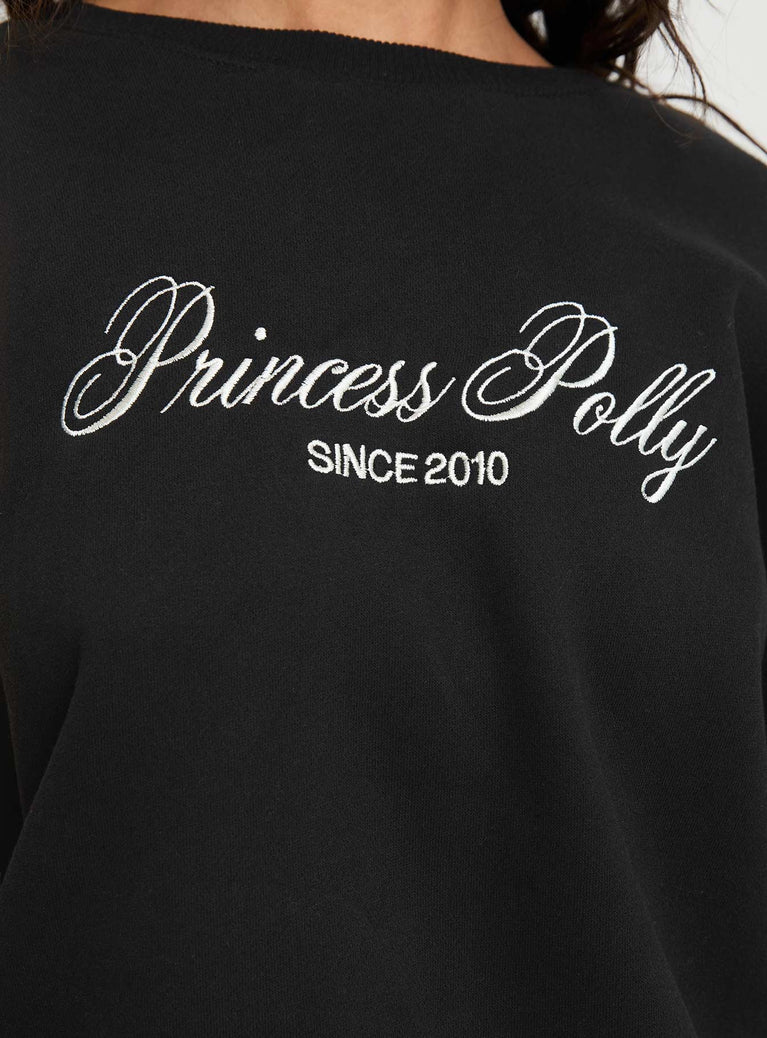Princess Polly Crew Neck Sweatshirt Cursive Text Black Sand | Princess ...