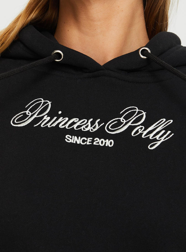 Princess Polly Hooded Sweatshirt Script Black / Ivory | Princess Polly USA