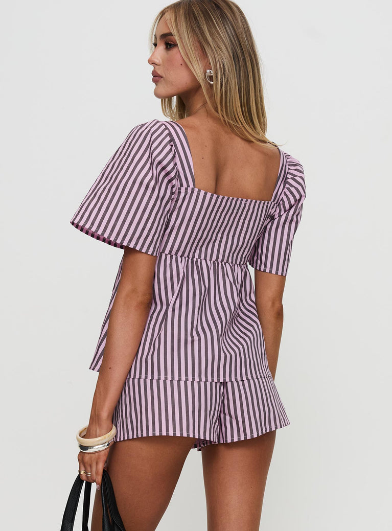 Two Young Hearts Tie Up Set Pink / Brown Stripe | Princess Polly USA