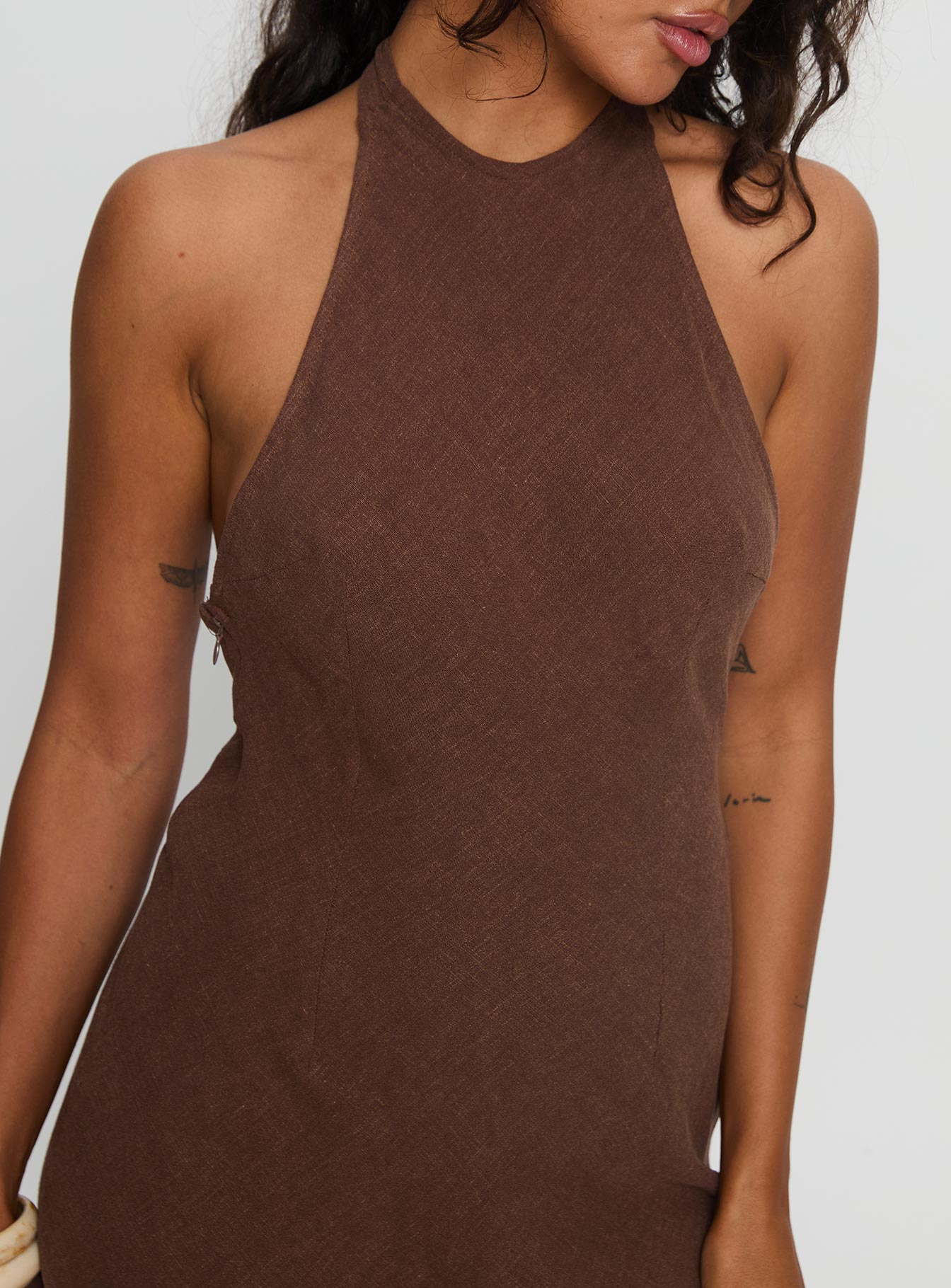Annetta Halter Maxi Dress Chocolate | Princess Polly