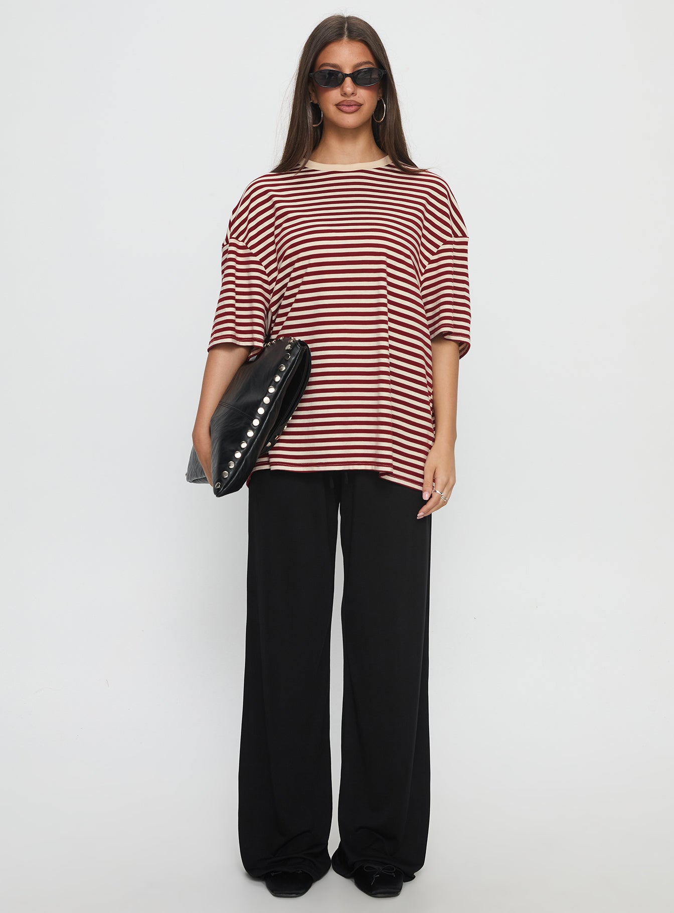 Kieryn Oversized Graphic Top Red Stripe | Princess Polly