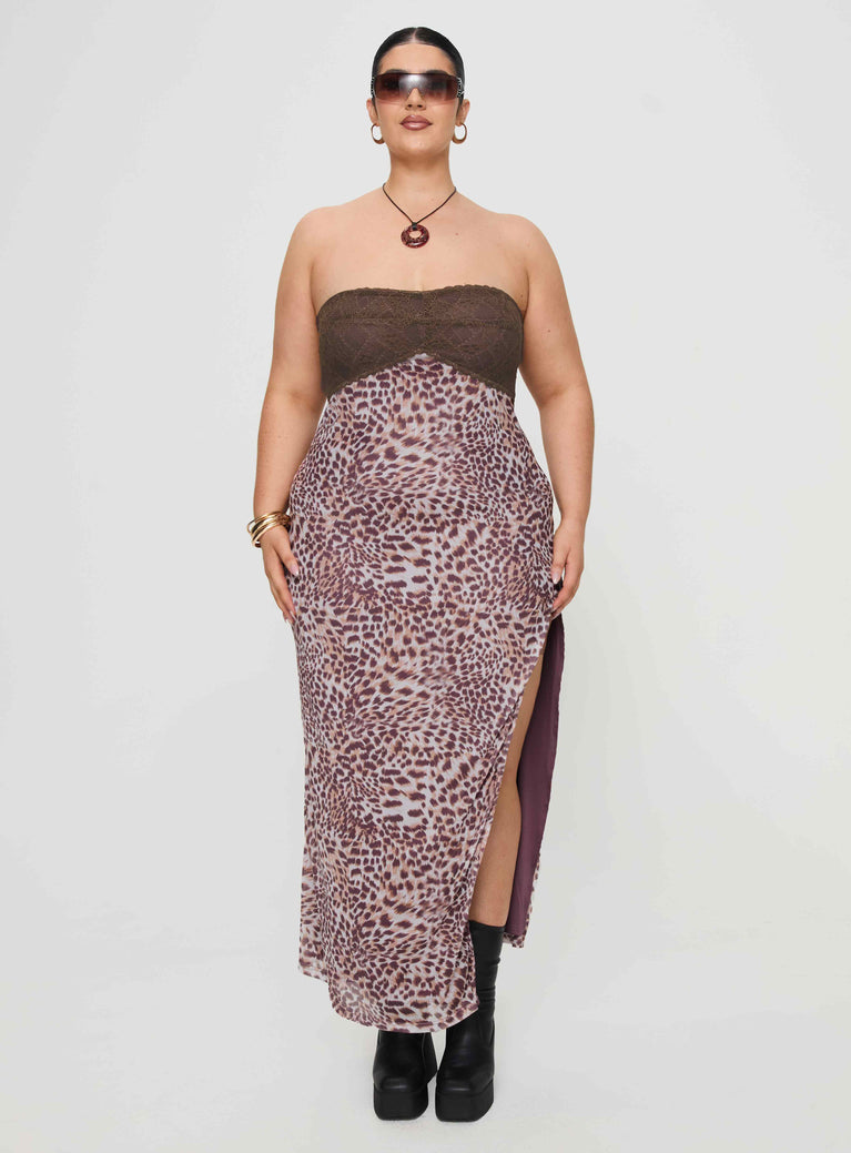 Raidein Strapless Maxi Dress Leopard Curve | Princess Polly USA