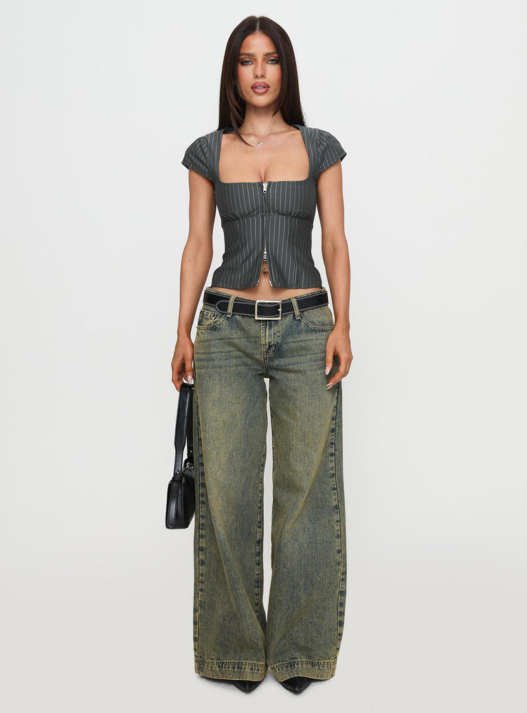 Santa Cruz Zip Through Top Grey Pinstripe | Princess Polly USA