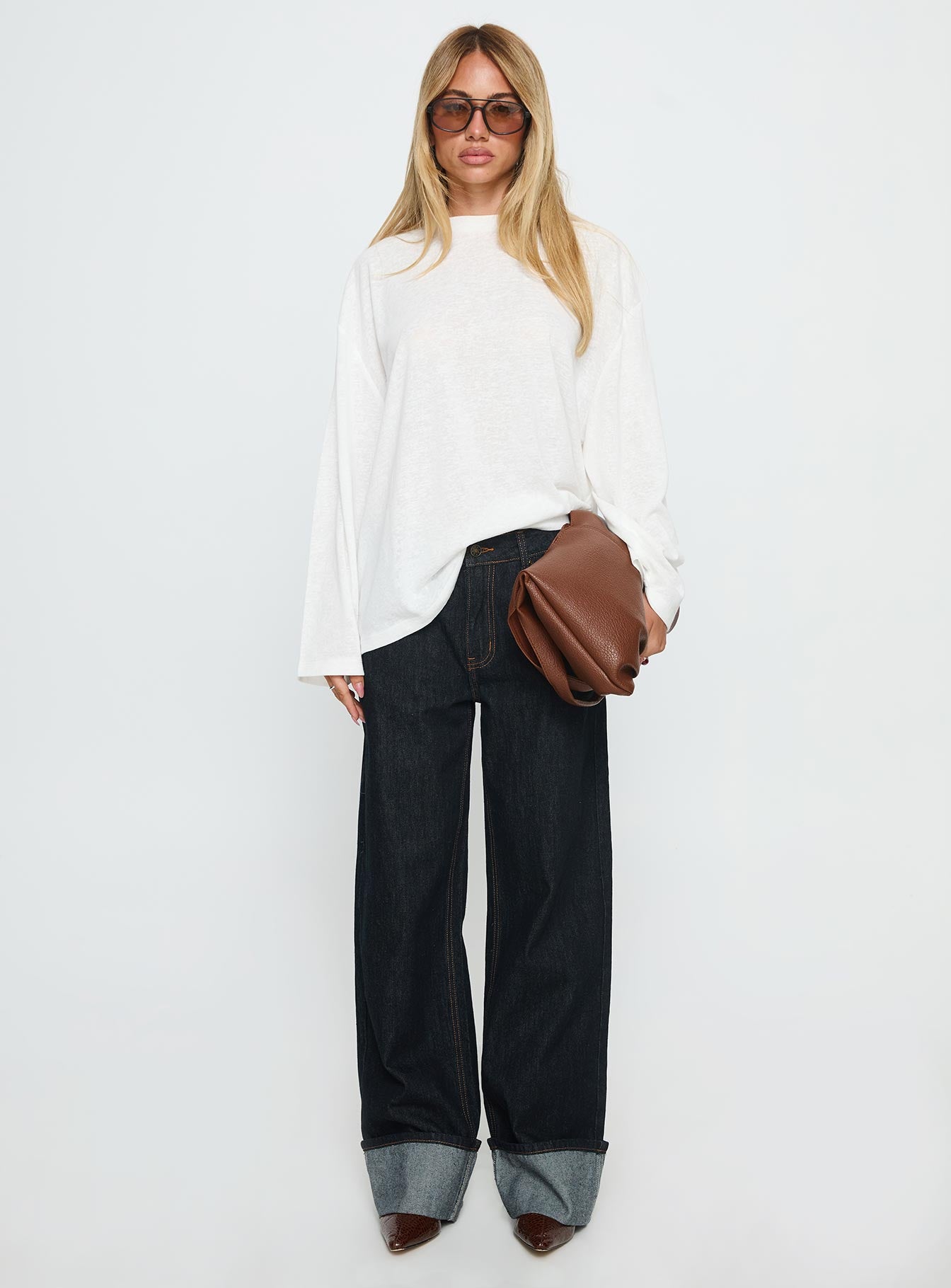 Zaydee Oversized Long Sleeve Top White | Princess Polly