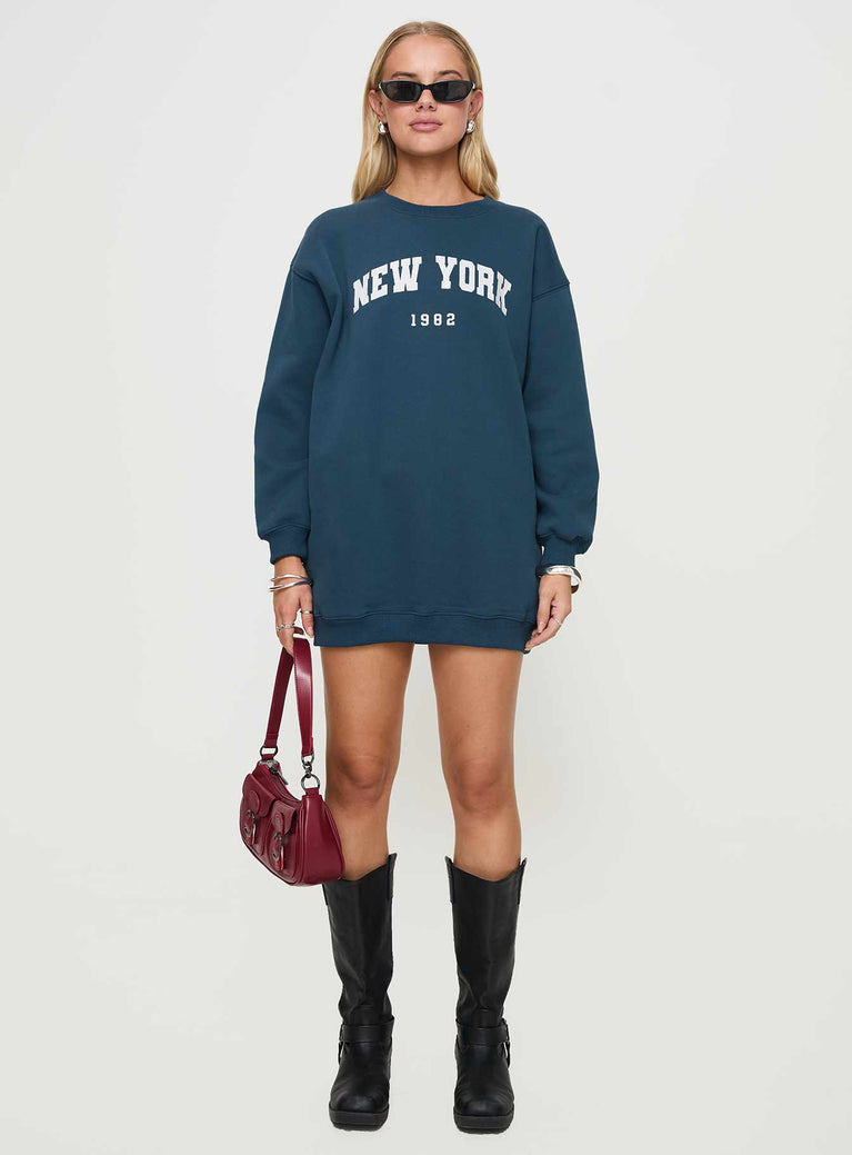 New York Minute Mini Sweatshirt Dress Navy | Princess Polly USA