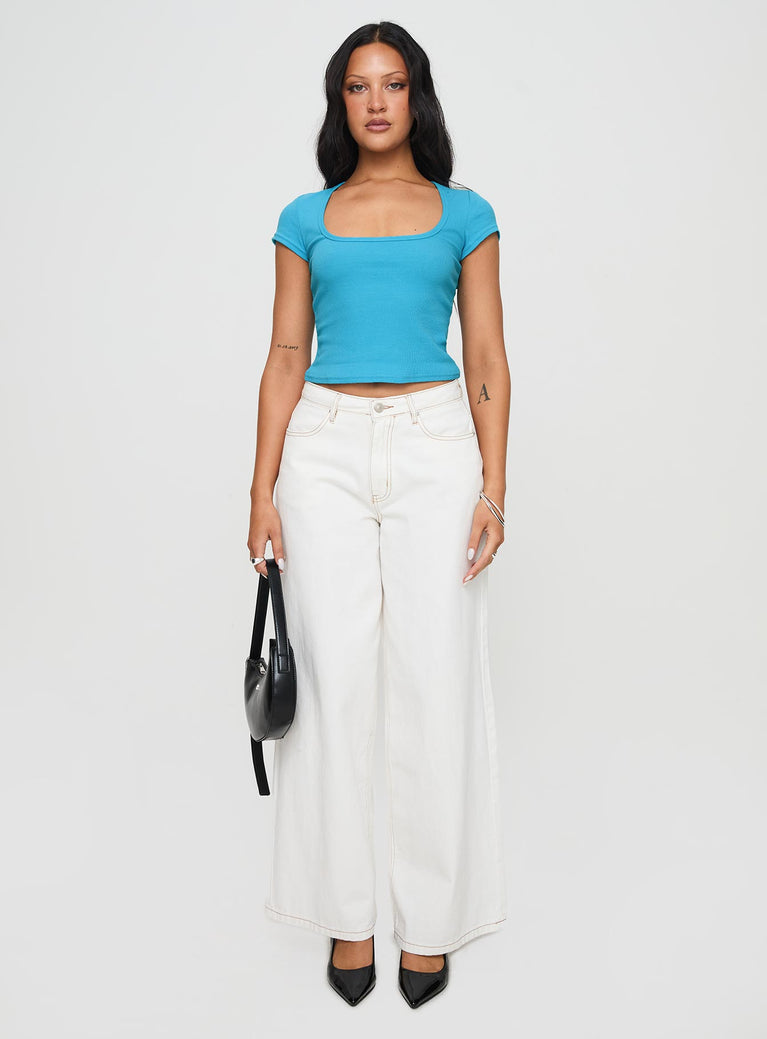 Baseline Square Neck Rib Top Blue | Princess Polly USA