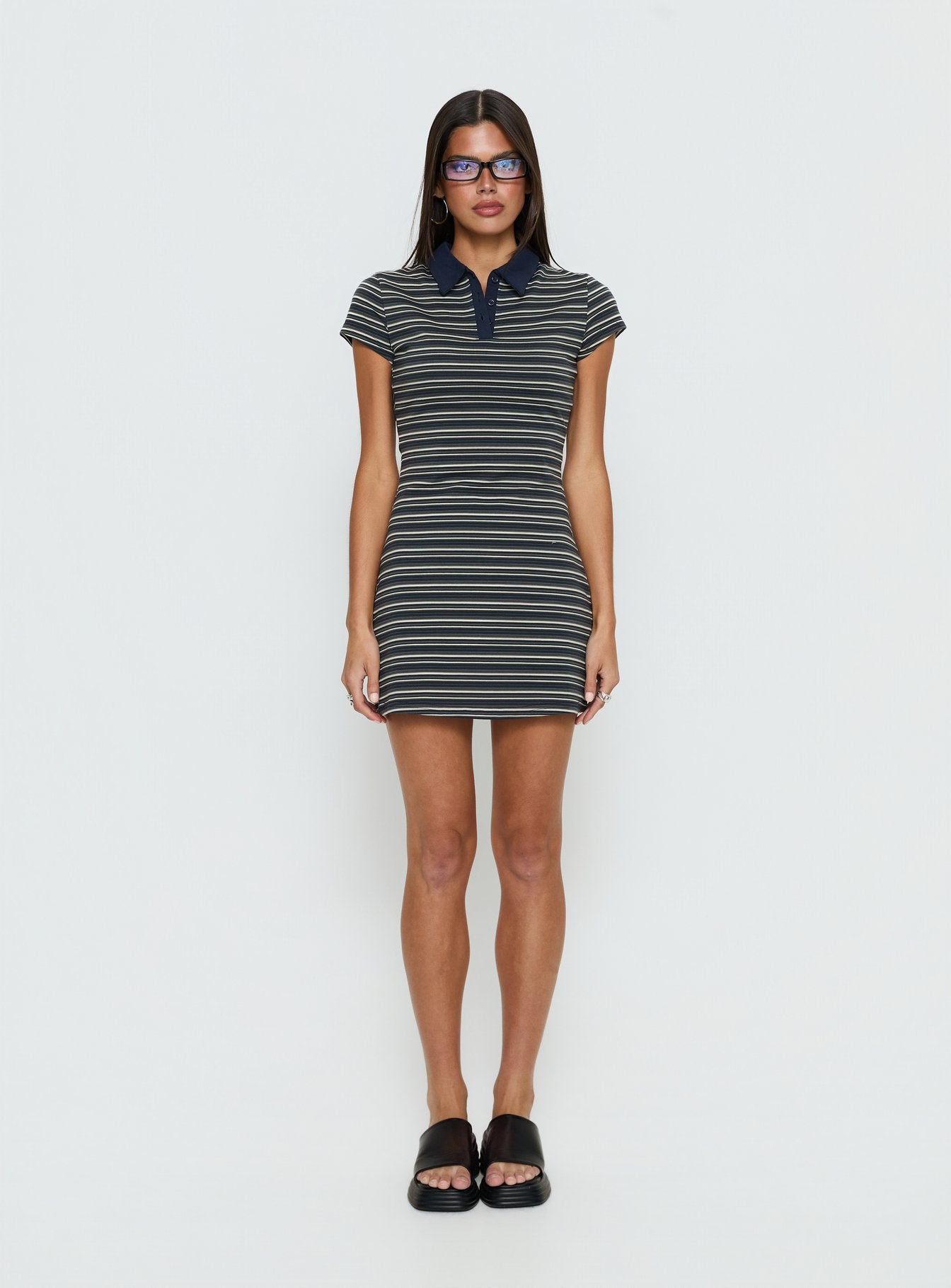 Britte Polo Shirt Mini Dress Navy Stripe | Princess Polly