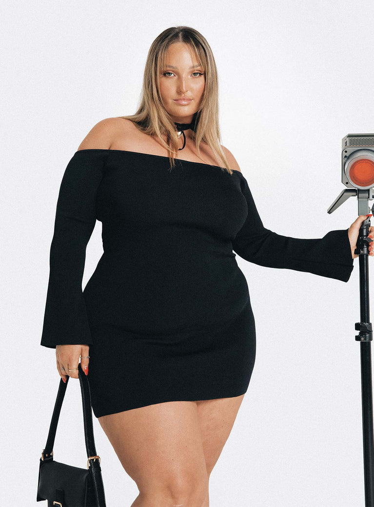 Parisa Long Sleeve Mini Dress Black Curve | Princess Polly USA