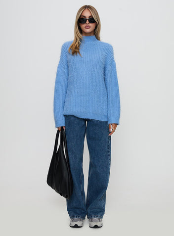 Gavelston Crew Neck Waffle Sweater Blue | Princess Polly USA